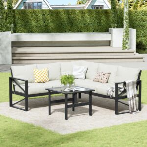 pakasept outdoor patio furniture set, 6 pieces outdoor couch sectional l shaped aluminum conversation sets with coffee table, patio furniture set for porch garden backyard