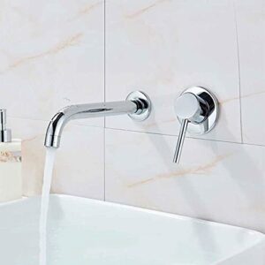 dusjyohrd basin faucet wall mounted 2 hole modern wall-mount mixer tap bathroom sink faucet swivel wall spout bath with single lever taps(chrome)