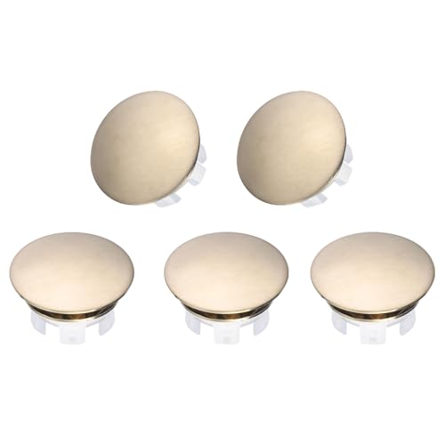 uxcell 5pcs Sink Overflow Rings, Bathroom Kitchen Basin Trim Bath Sink Hole Round Head Double Layer Brass Overflow Drain Cover Insert in Hole (Gold Tone, White)