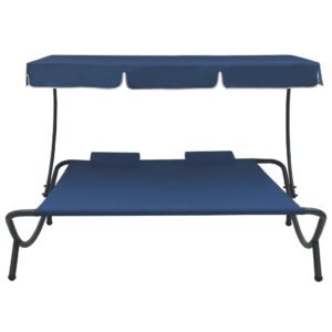 RINDIGOO Patio Seating Patio Lounge Bed with Canopy and Pillows Blue,Double Lounge Bed with Canopy and Pillows Weather Resistant, Durable, and Stylish for Outdoor Relaxation and Fun Outdoor Furniture