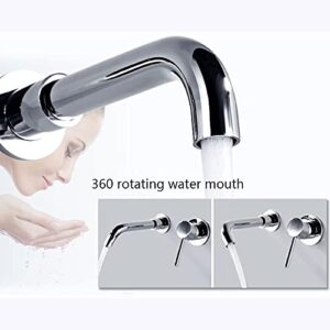 DUSJYOHRD Basin Faucet Wall Mounted 2 Hole Modern Wall-Mount Mixer Tap Bathroom Sink Faucet Swivel Wall Spout Bath with Single Lever Taps