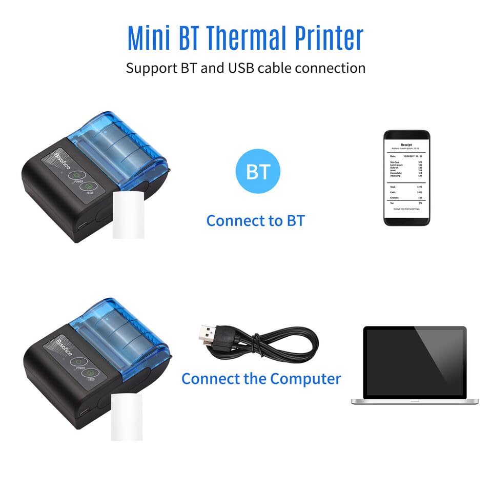 YEEHOU Portable Mini Thermal Printer Wireless USB Receipt Bill Ticket Printer 58mm U7H6