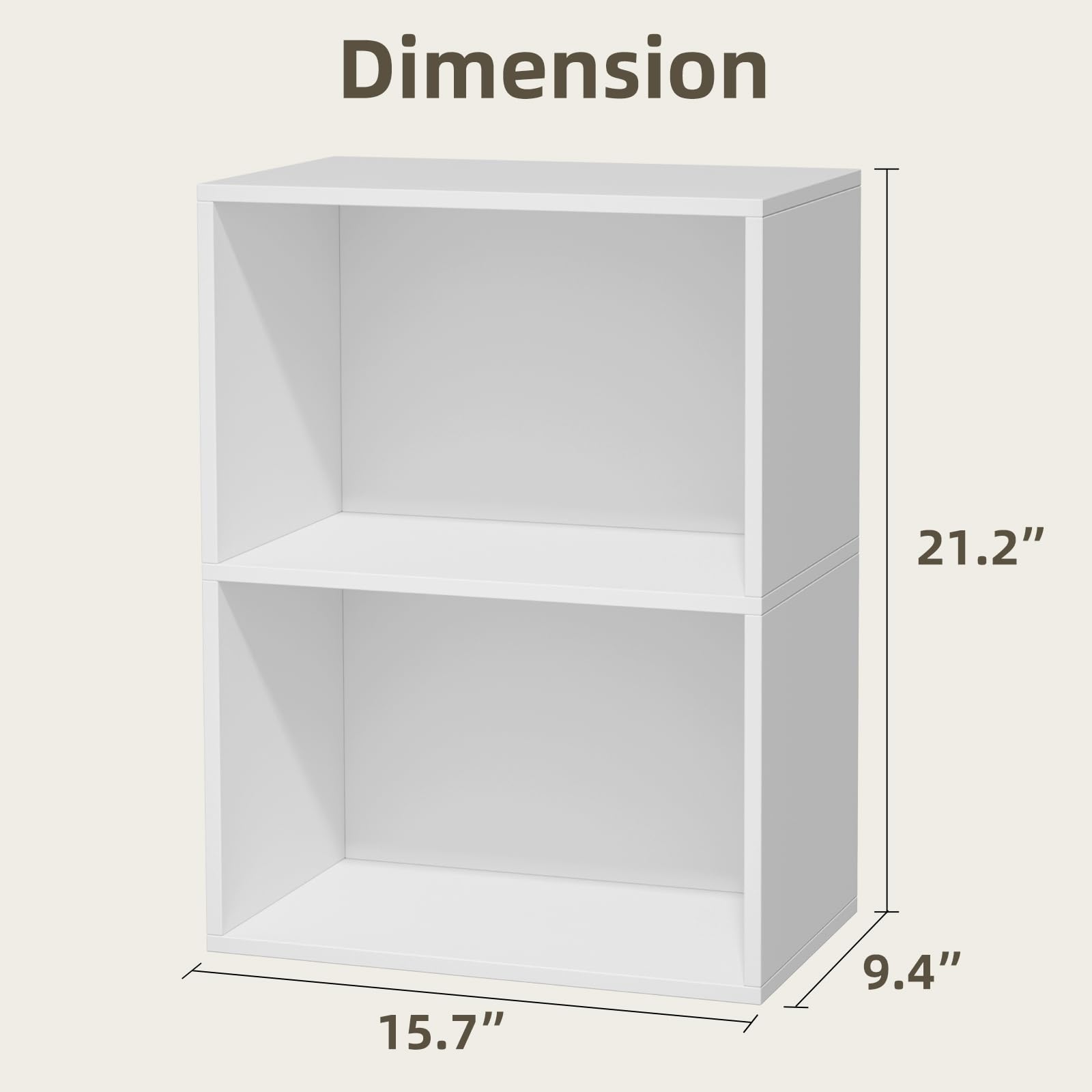 infurnic 2 Cube Storage Organizer Shelves, Stackable Wood Bookcase Fits Cubby Bins for Organization, Dorm Teen Room Decor & Home Office, White