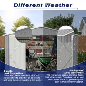 Ball & Cast 8x12 FT Storage Shed with Lockable Doors,All Weather Outdoor Metal Tool House W/Floor Frame and 2 Vents,for Backyard,Patio,Lawn,Garden,Grey