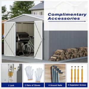 Ball & Cast 8x12 FT Storage Shed with Lockable Doors,All Weather Outdoor Metal Tool House W/Floor Frame and 2 Vents,for Backyard,Patio,Lawn,Garden,Grey