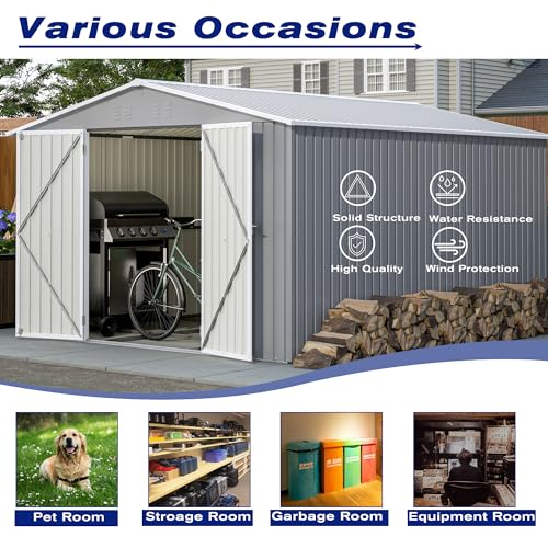 Ball & Cast 8x12 FT Storage Shed with Lockable Doors,All Weather Outdoor Metal Tool House W/Floor Frame and 2 Vents,for Backyard,Patio,Lawn,Garden,Grey