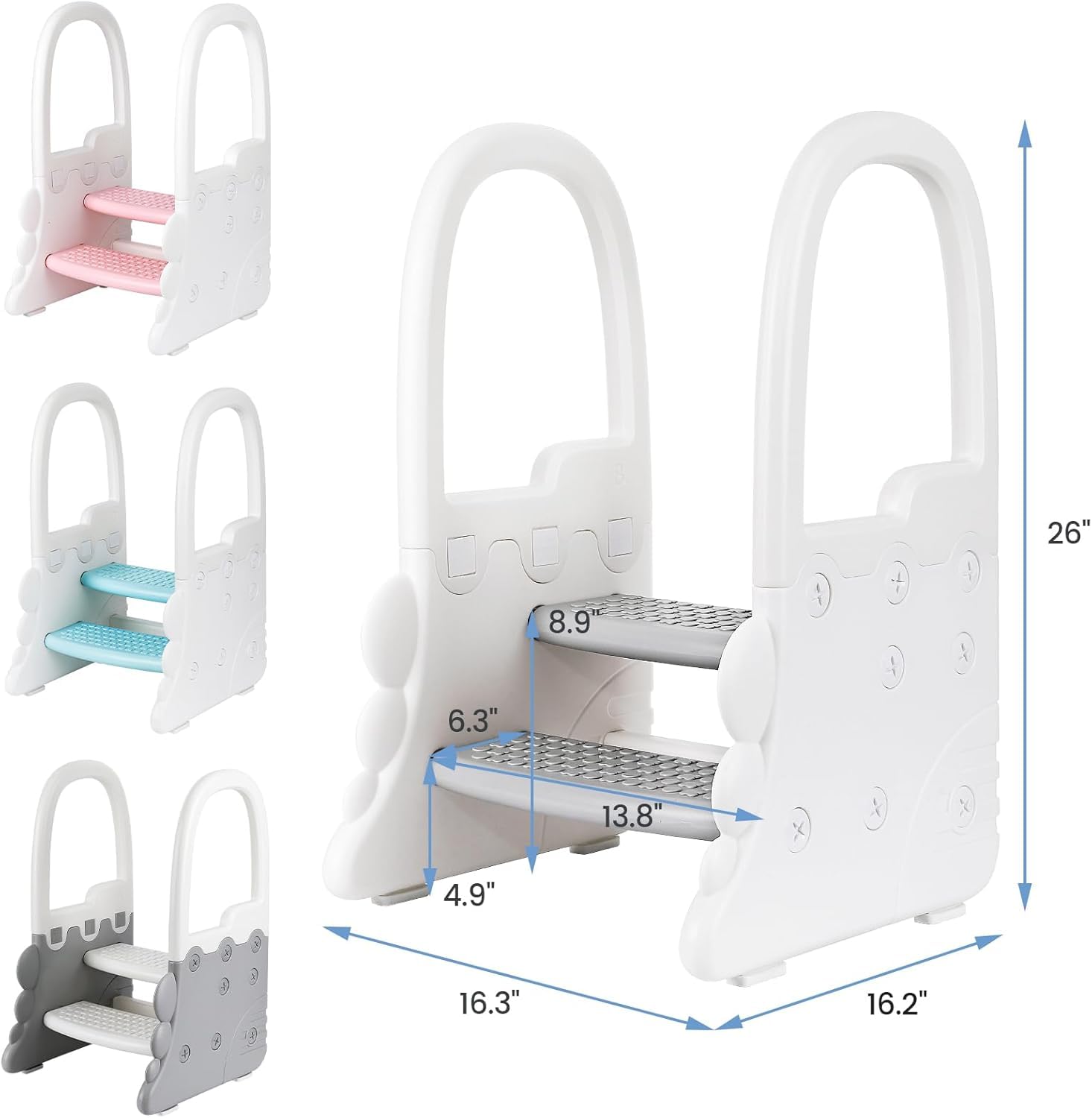 2-Step Toddler Stool with Handrail, Anti-Slip Kids Stool for Bathroom Sink, Kitchen Counter, and Potty Training Toilet