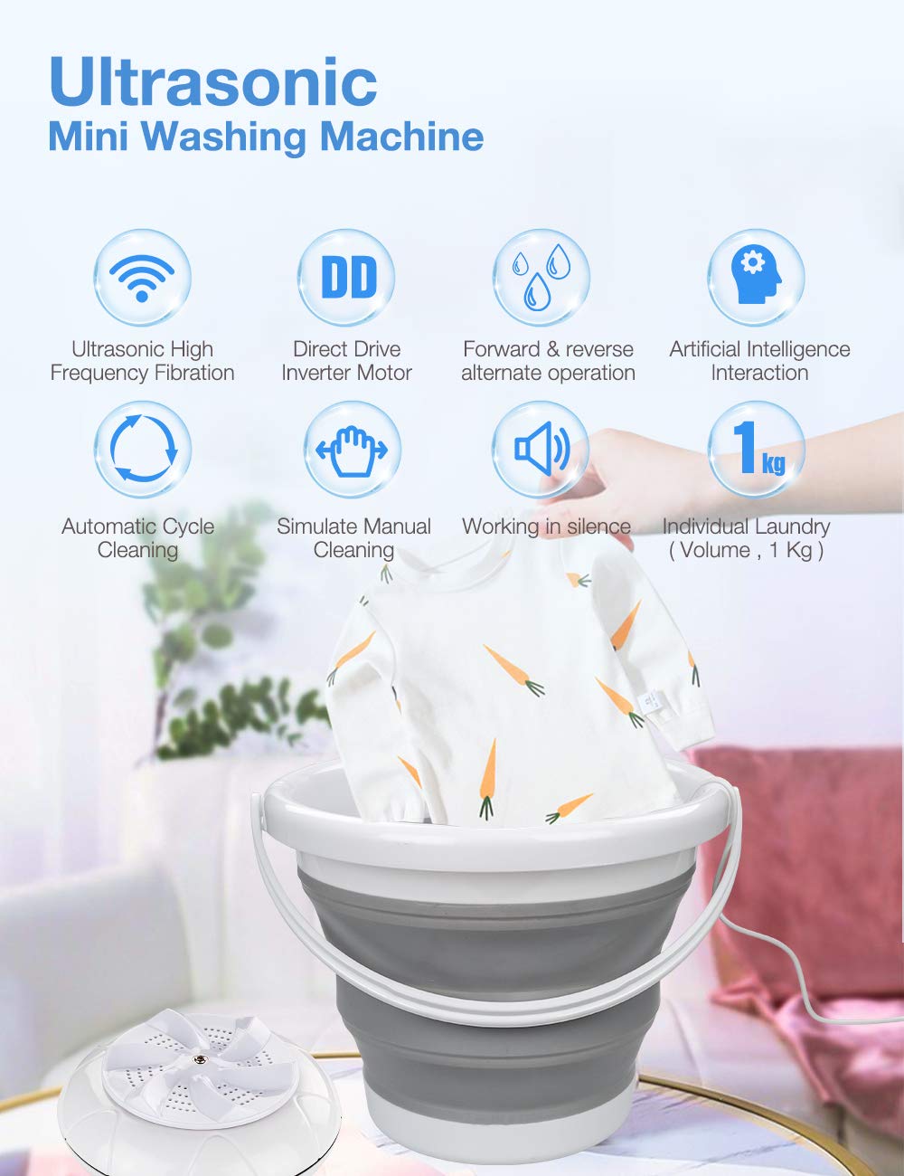 Portable Washing Machine, Mini Washing Machine with Foldable Laundry Bucket,Portable Turbo Washer by for Socks Underwear Bra, Travel Business Trip or College Rooms