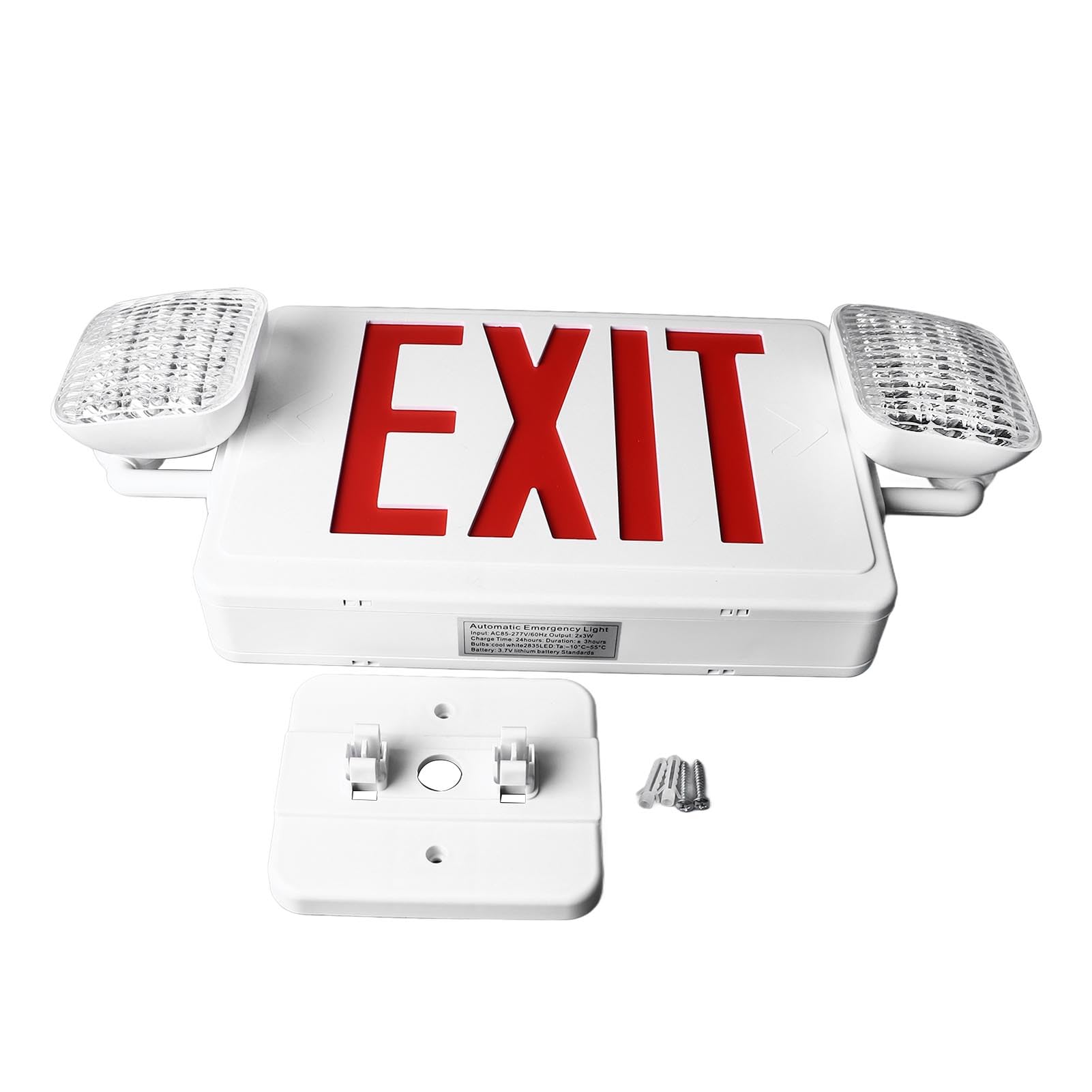 Led Exit Signs With Emergency Lights, Emergency Exit Sign With 2 Emergency Light AC85 to 265V for Schools, Churches, Hospitals