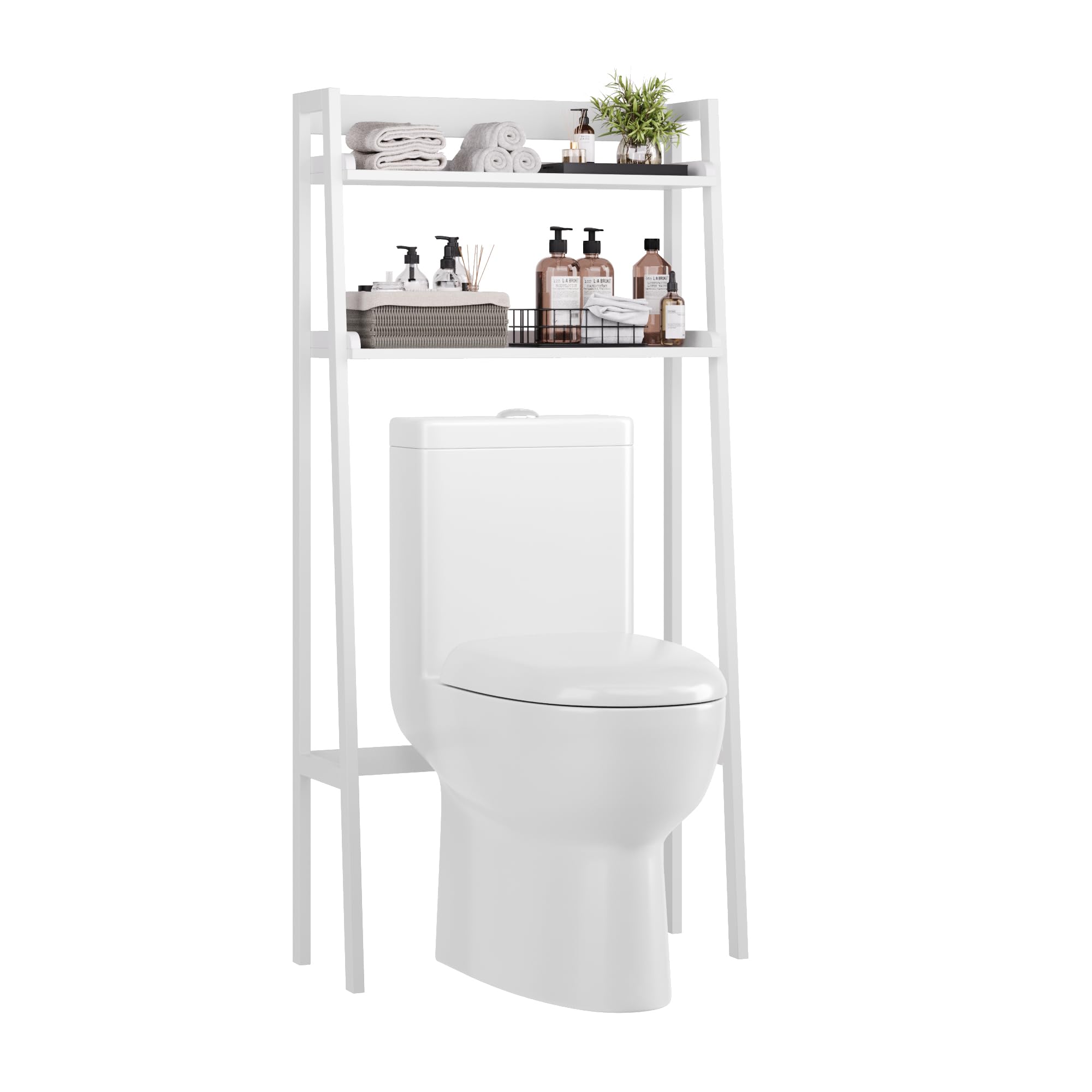 HITHOS Over The Toilet Storage Rack, 2-Tier Freestanding Bathroom Organizer, Wooden Bathroom Space Saver Toilet Rack for Home Office, White