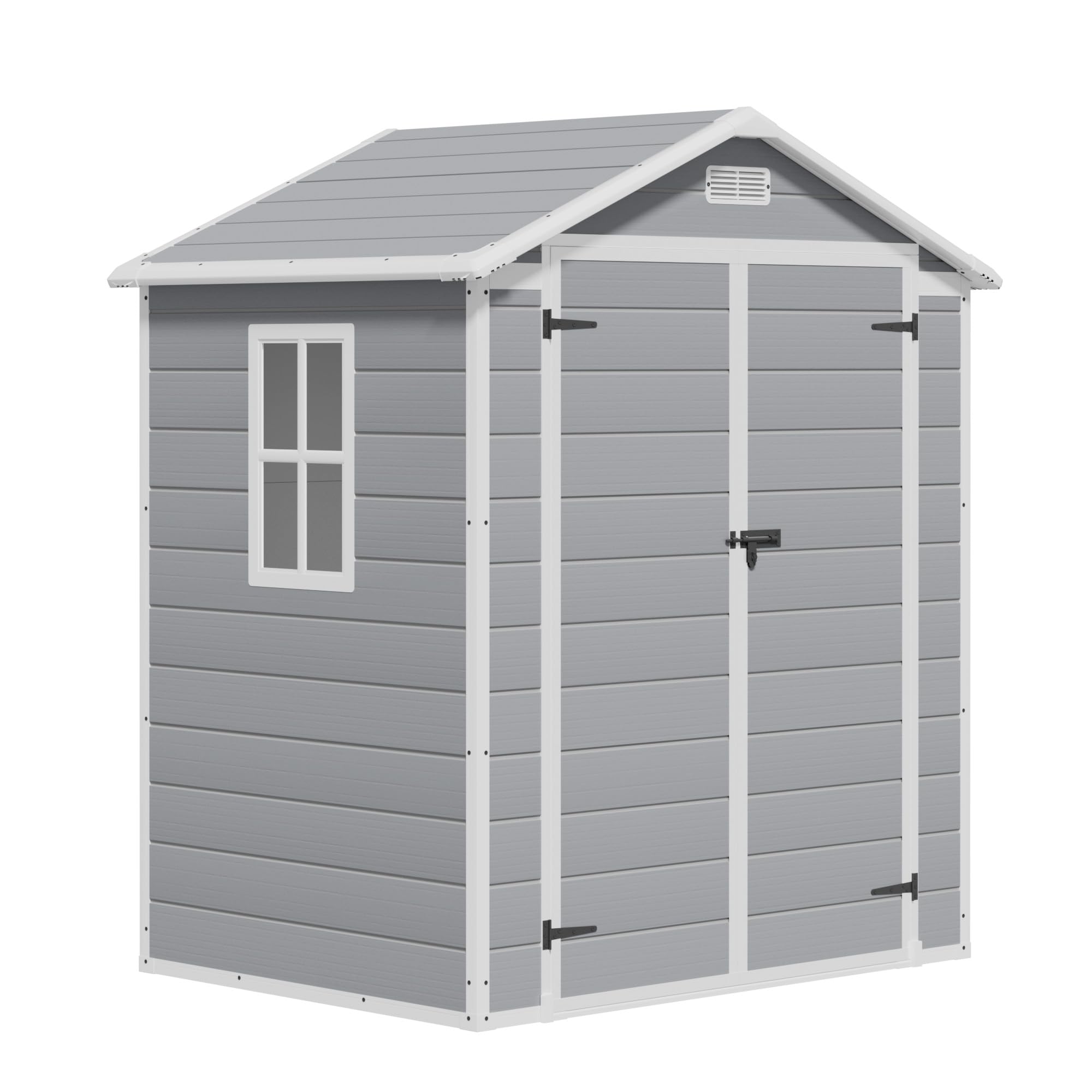 Greesum Outdoor Storage Shed 6X4FT All-Weather Resin Tool Room with Floor for Garden,Backyard,Pool Tool, Light Grey