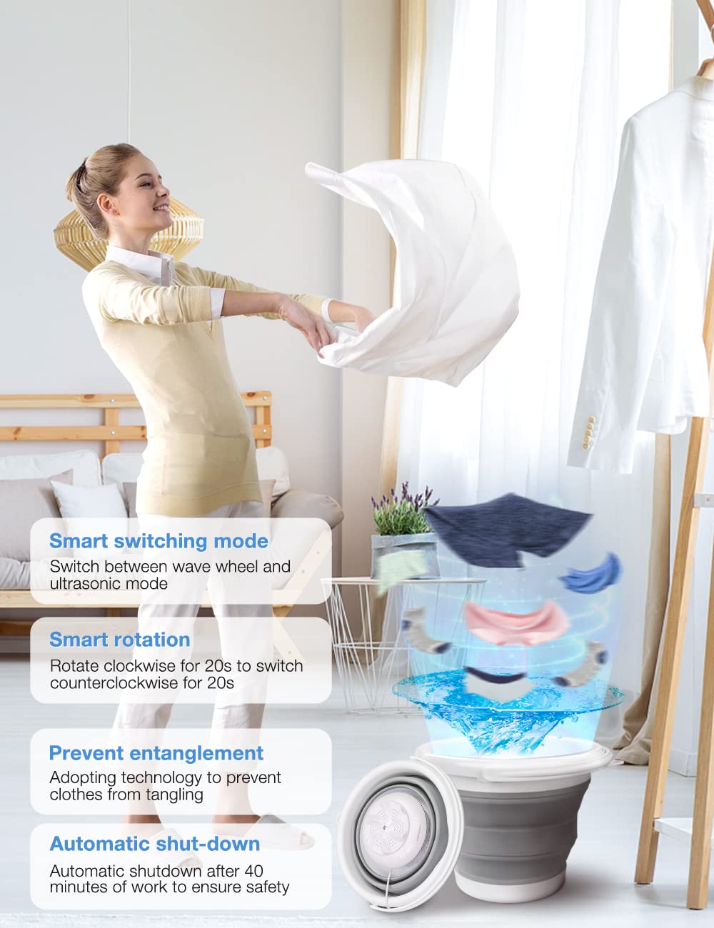 Portable Washing Machine, Mini Washing Machine with Foldable Laundry Bucket,Portable Turbo Washer by for Socks Underwear Bra, Travel Business Trip or College Rooms