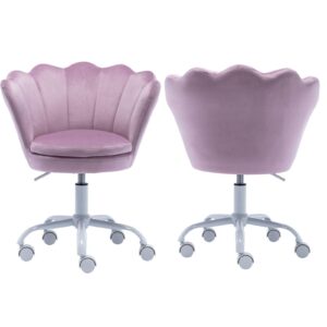 DAYALANE Kids Desk Chair with Wheels, Cute Petal Study Chair Computer Chair with Arms, Upholstered Task Chair Velvet Chair for Teen Girls, Swivel Kids Chair Rolling Chair for Bedroom, Vanity, Purple