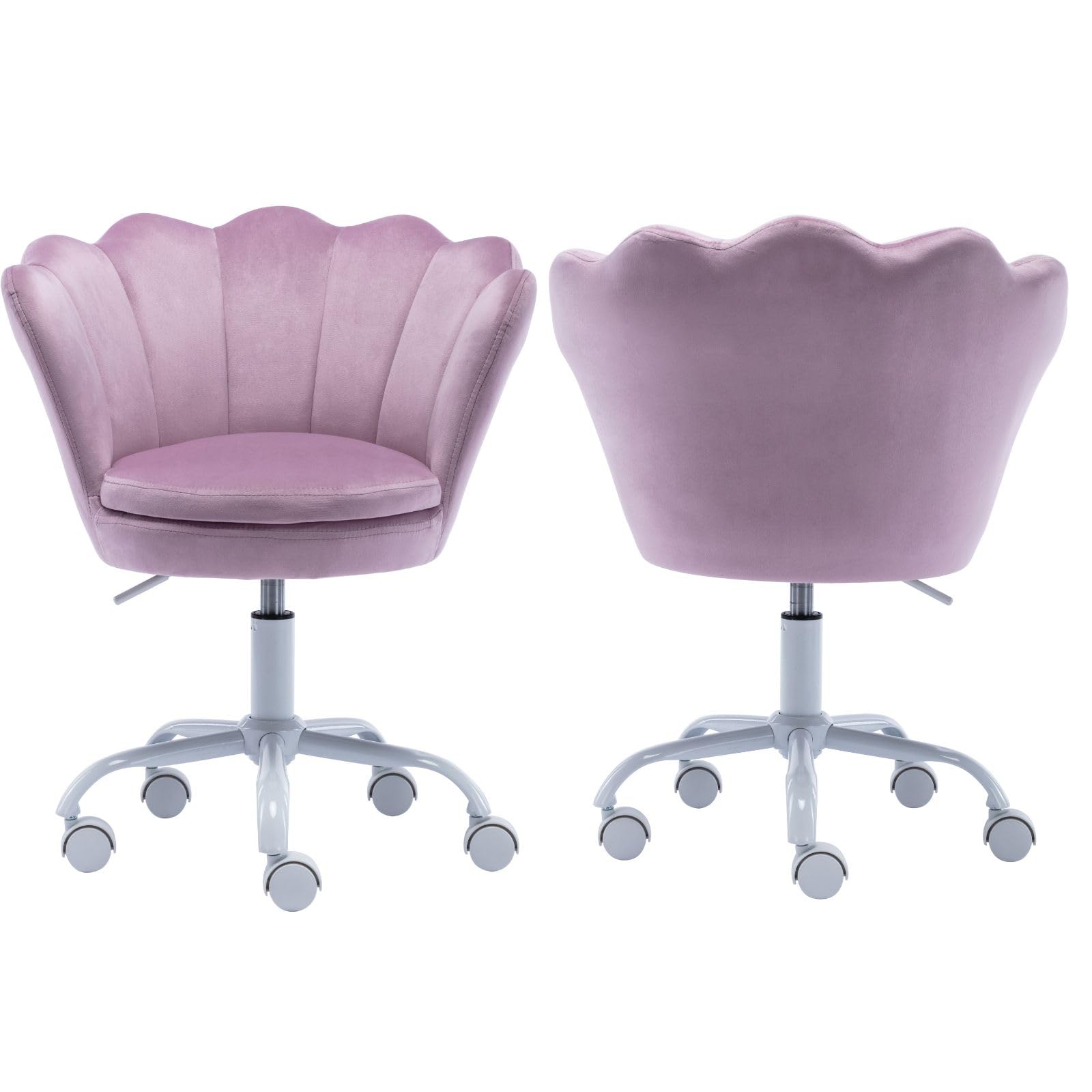 DAYALANE Kids Desk Chair with Wheels, Cute Petal Study Chair Computer Chair with Arms, Upholstered Task Chair Velvet Chair for Teen Girls, Swivel Kids Chair Rolling Chair for Bedroom, Vanity, Purple