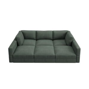 HONBAY Modular Sectional Sofa with Storage Corduroy Sectional Sleeper Sofa Modular Sectional Couches for Living Room,Green