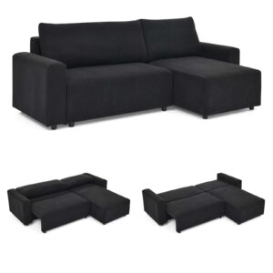 ChicFurnit Couch, L-Shaped Sectional Sofa, Modular Sectional Sofa with Storage, Corduroy Upholstered Sofa Couch with 3 Seats, Sectional Couches for Living Room, Office & Home Apartment, Black