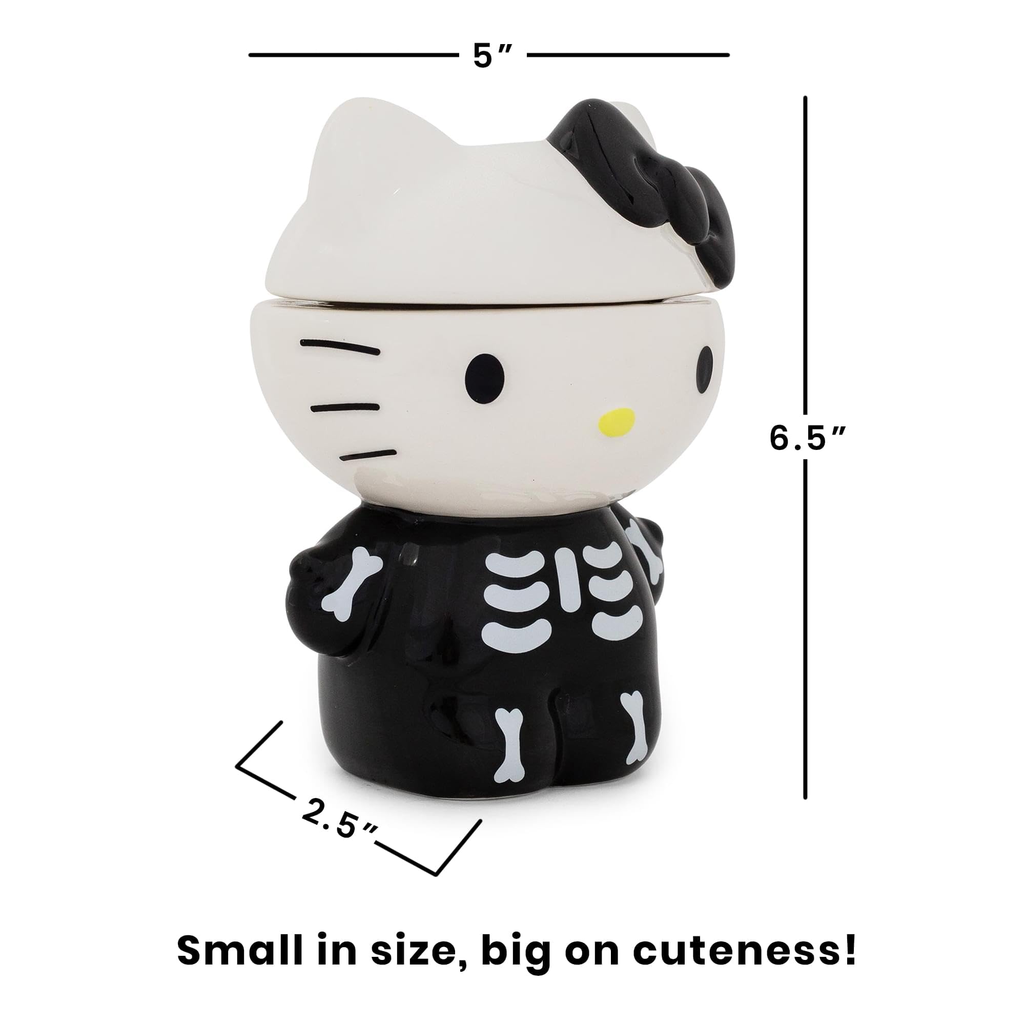 Sanrio Hello Kitty Skeleton Small Ceramic Snack Jar Container With Lid | Storage For Kick-Knacks | 6 Inches Tall