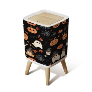 small trash can with lid halloween seamless pattern halloween party cute ghosts web pumpkins wastebasket with press cover dog proof garbage can waste bin for kitchen bathroom nursery 2.6 gallon