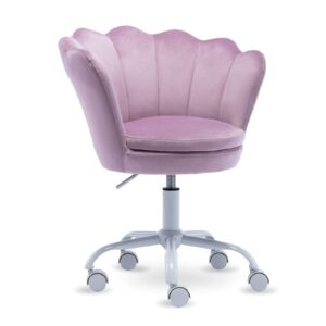 dayalane kids desk chair with wheels, cute petal study chair computer chair with arms, upholstered task chair velvet chair for teen girls, swivel kids chair rolling chair for bedroom, vanity, purple