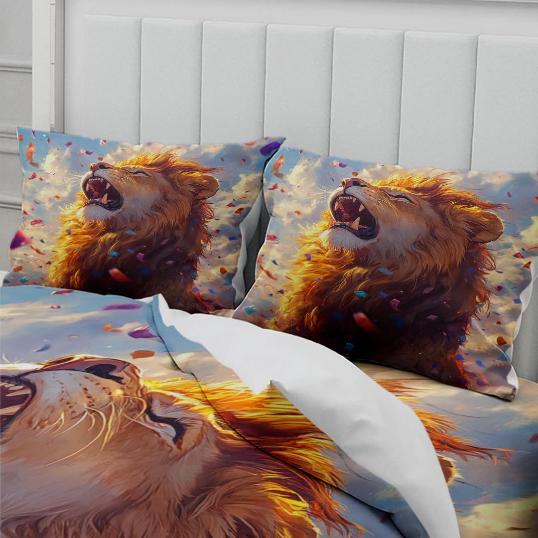 ZAJIO 3D Printed Lion Bedding Twin Duvet Cover Set Roaring Lion Comforter Cover Wild Animal Bedspread Cover 1 Quilt Cover with 2 Pillow Cases(No Comforter)