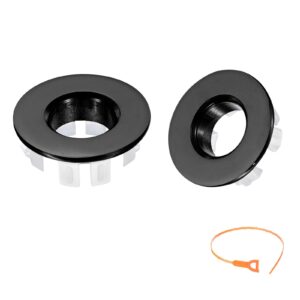 uxcell 2pcs sink overflow rings, bathroom kitchen basin trim bath sink hole round brass overflow drain cover insert in hole with a drain cleaner tool (matte black)