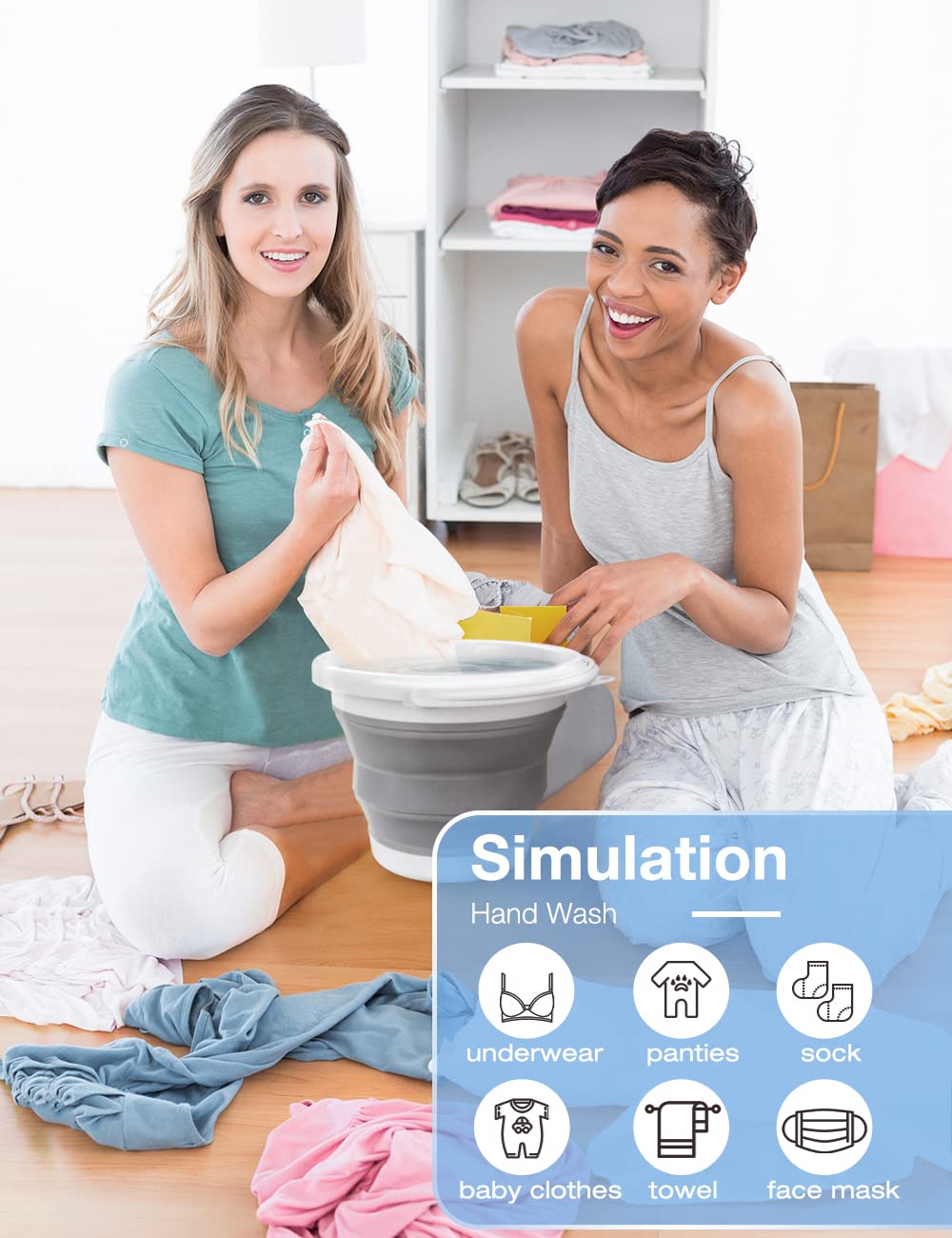 Portable Washing Machine, Mini Washing Machine with Foldable Laundry Bucket,Portable Turbo Washer by for Socks Underwear Bra, Travel Business Trip or College Rooms