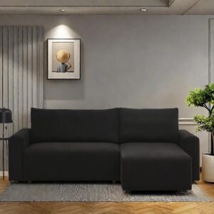 ChicFurnit Couch, L-Shaped Sectional Sofa, Modular Sectional Sofa with Storage, Corduroy Upholstered Sofa Couch with 3 Seats, Sectional Couches for Living Room, Office & Home Apartment, Black