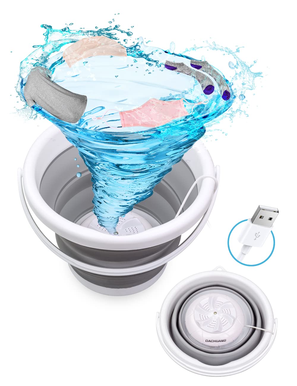 Portable Washing Machine, Mini Washing Machine with Foldable Laundry Bucket,Portable Turbo Washer by for Socks Underwear Bra, Travel Business Trip or College Rooms