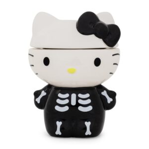 sanrio hello kitty skeleton small ceramic snack jar container with lid | storage for kick-knacks | 6 inches tall