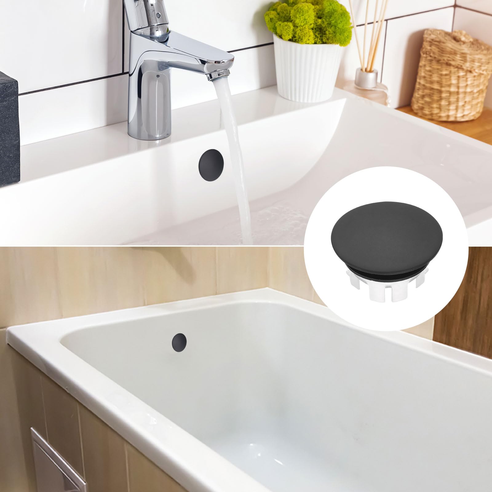 uxcell 3pcs Sink Overflow Rings, Bathroom Kitchen Basin Trim Bath Sink Hole Round Head Double Layer Brass Overflow Drain Cover Insert in Hole (Black, White)