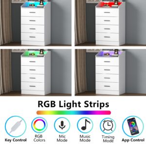 4 Drawer Dresser for bedroom with LED Light, Modern Dresser with Power Outlet, White Dressers with Open Storage Cubby, Chest of Drawers Storage Organizer for Bedroom, Hallway, Living Room(White)…