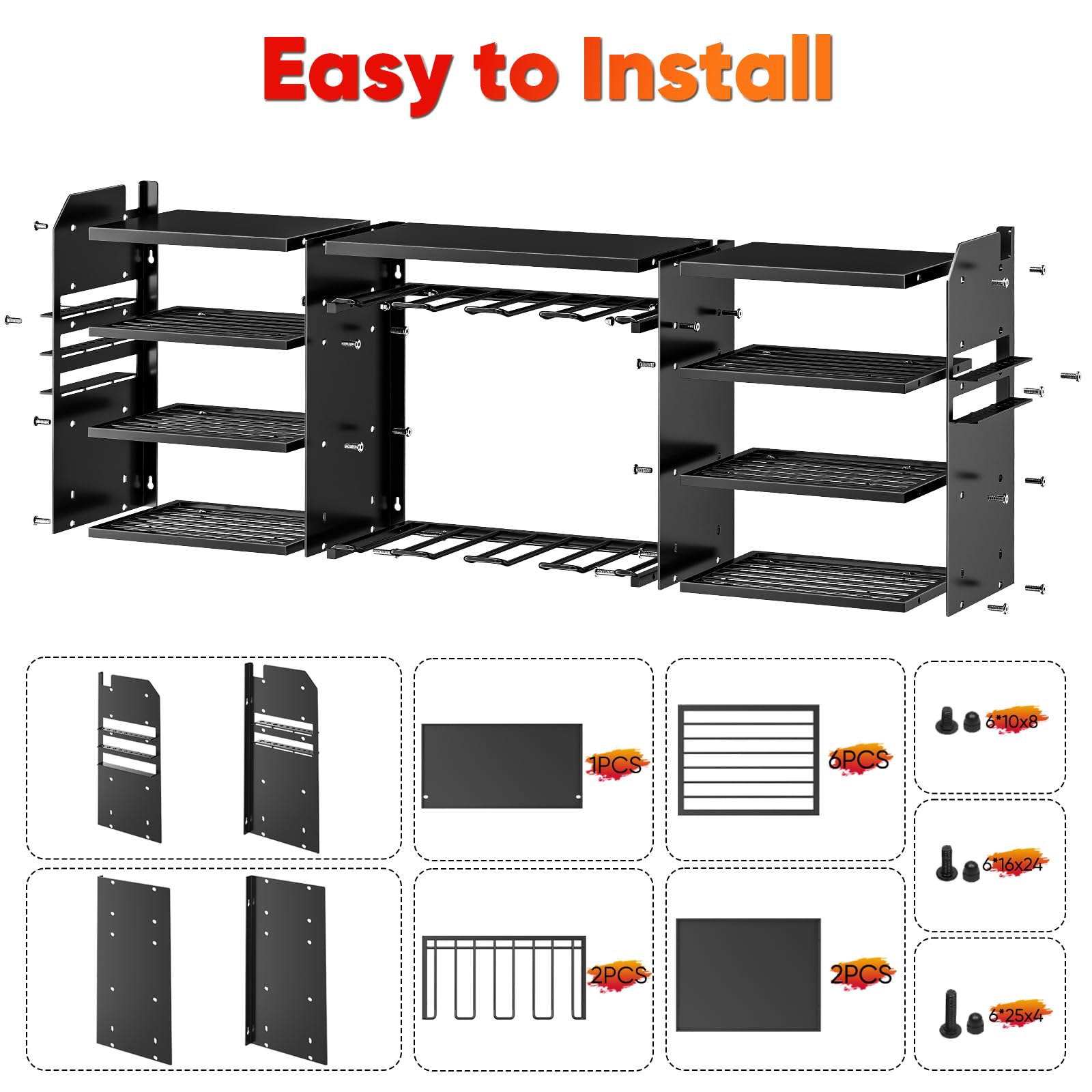 POKIPO Upgrade Large Power Tool Organizer Wall Mount,Cordless Tool Storage Rack with 8 Drill Holder,4 Layer Heavy Duty Metal Loads 400lbs Power Tools Battery Utility Shelve for Garage and Workbench