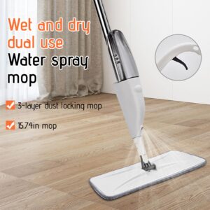 Mops for Floor Cleaning, Floor Mop, 360° Rotating Spray Mop, Microfiber Mop with 1 Washable Pads and Reusable Bottles, Home Or Commercial Use Dry Wet Flat Mop for Hardwood Laminate Wood Ceramic