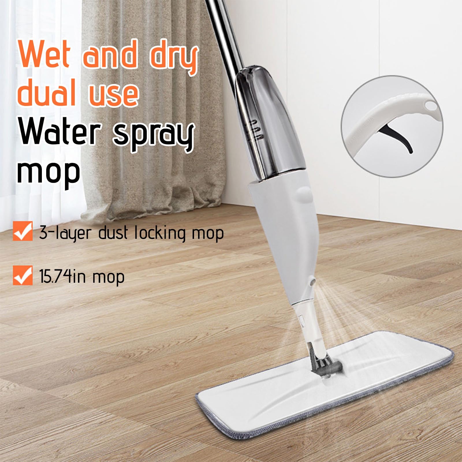 Mops for Floor Cleaning, Floor Mop, 360° Rotating Spray Mop, Microfiber Mop with 1 Washable Pads and Reusable Bottles, Home Or Commercial Use Dry Wet Flat Mop for Hardwood Laminate Wood Ceramic