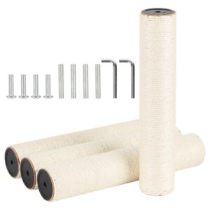 neumiharo 4 pcs 3.1in 7.9cm diameter cat scratching post replacement sisal pole with screws and bolts and wrench for cat tree condo (40cm/15.75in, m10)