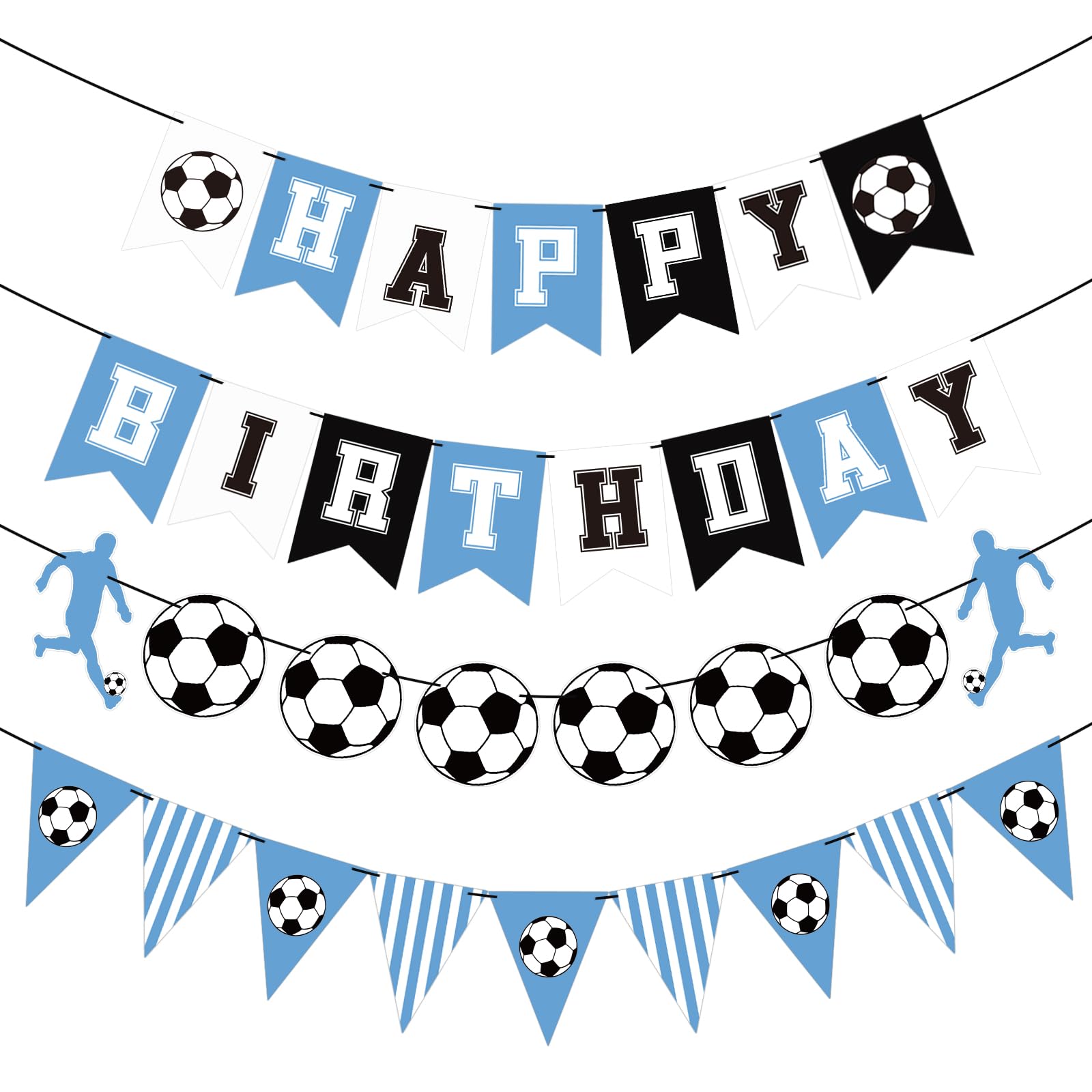 Soccer Birthday Party Decorations for Boys Men, Blue Soccer Happy Birthday Banner Sport Football Birthday Backdrop Background Photo Props for Soccer Ball Theme Birthday Party Favors Decor Supplies