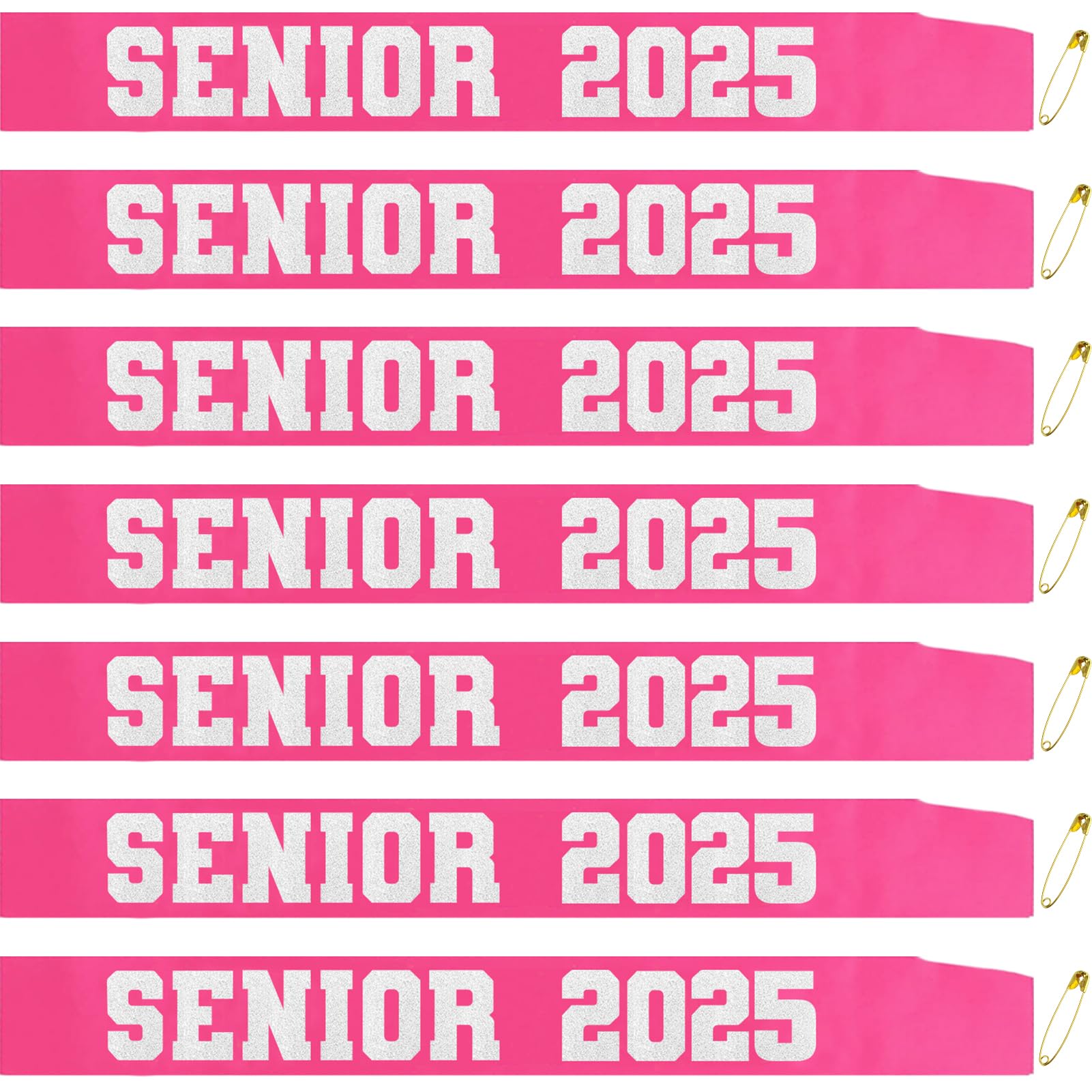 7 Pcs Hot Pink Senior Sash 2025 with Silver Glitter Letters - Senior Sashes Class of 2025, Graduation Celebration sash, Senior Cheer Sash, Class Competition Sashes, Graduation Party Supplies