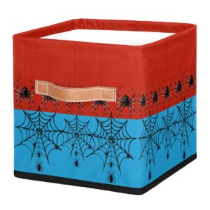 storage basket, kids toys bin, books shelf basket, red blue color spider web happy halloween clothes towel storage bin for nursery, gift basket, pet basket