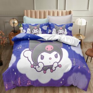 bcfzgvab the kuromi anime bedding set,3 piece cartoon 3d cartoon cute printed soft microfiber comforter set with zipper closer,gifts for teenagers adult,1 duvet cover with 2 pillowcases