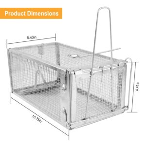 TeqHome Humane Rat Trap, Small 1-Door Live Chipmunk Trap That Work for Indoor and Outdoor, Easy to Catch and Release Live Animal Trap Mouse Cage Trap for Rodents Mice Voles Hamsters, Reusable & Metal