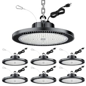 super bright 250w ufo led high bay light 35000lm with plug 5ft cable (eqv.1000w mh/hps/hid),5000k high bay led shop lights garage lighting for garage factory workshop warehouse barn -6pack fcc listed