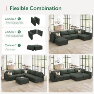 HONBAY Modular Sectional Sofa with Storage Corduroy Sectional Sleeper Sofa Modular Sectional Couches for Living Room,Green