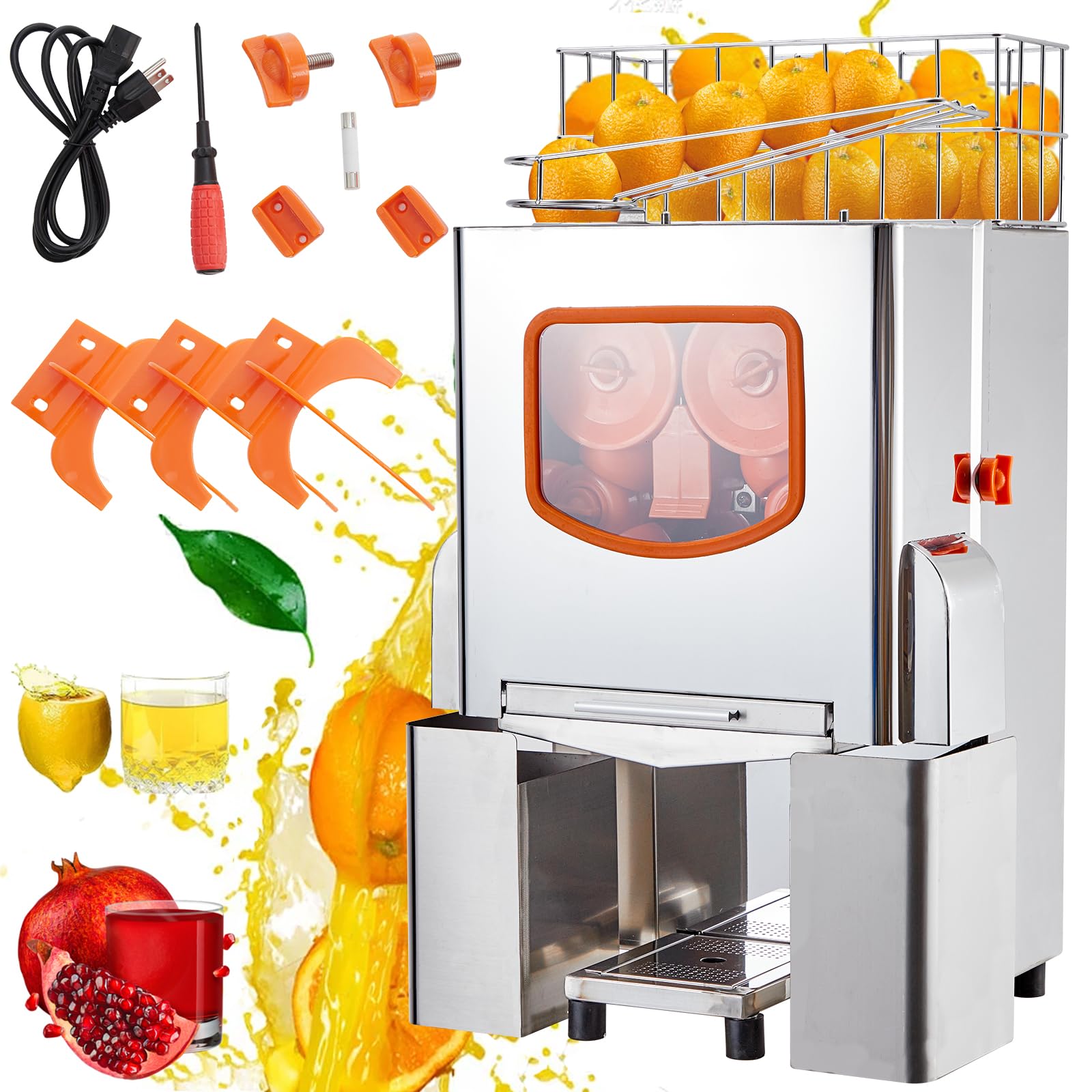 Commercial Juicer Machine, 110V 120W Orange Squeezer for 22-30 per Minute, SUS 304 Tank Stainless Sugar Cane Juicer Machine for Lemon, Sugar Cane, Orange