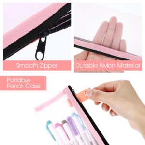 COMNICO 5pcs Pencil Case Pencil Pouch, Clear Exam Pen Bag Simple Nylon Mesh Zipper Pencil Bag Makeup Bag Portable Office Stationery Storage Pouch for Adults