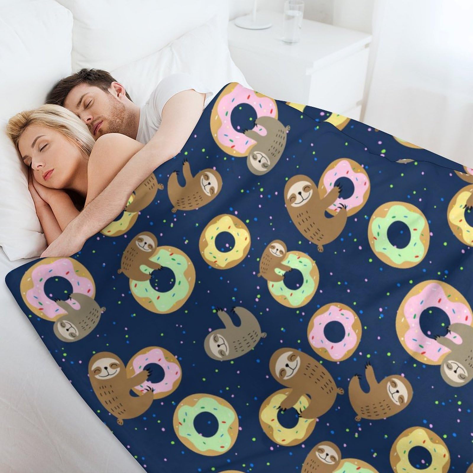 Sloths and Donuts Decor Throw Blanket Gifts for Girls Boys Super Warm Soft Plush Lightweight Bedding Blankets for Couch Bed Sofa Office Decor All Season 60"X50"