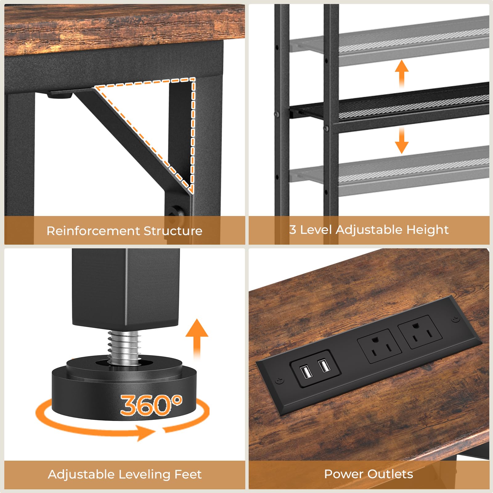 Tatub 78.8" Behind Couch Table with 2 Power Outlets&Led Light, Narrow Console Table Rustic Sofa Table, Industrial 2Tier Skinny Entryway Table with Metal Frame for Living Room - 2 Packs