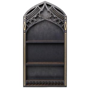 meyrwoy crystal shelf display for wall, wooden gothic witch decor, black window-shaped crystal shelf 15.7x7.8 essential oil display trinket shelf for for room, living room, gift