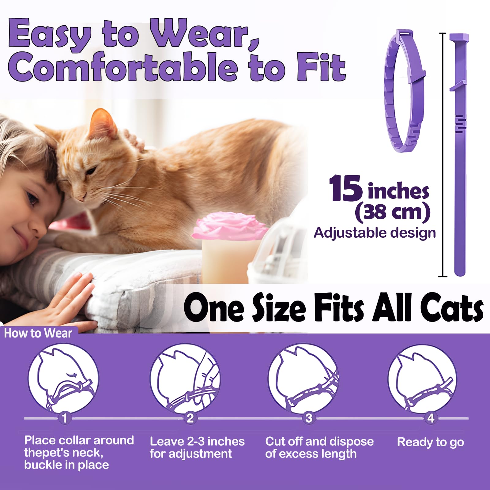 Lintriguingly Calming Cat Collar 4 Pack - Adjustable Pheromone Collar for Anxiety & Stress Relief, Ideal for Cats, Lasts 30 Days, Great for Travel, Vets, Multi-Cat Homes