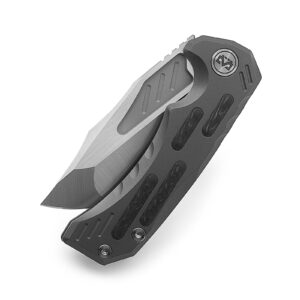 Miguron Knives M Nagain Folding Knife 3.5" Hand Hollow Ground Rubbed Satin M390 Blade Dark Grey PVD Titanium Handle With Carbon Fiber Inlay Pocket Knife MGR-626DG