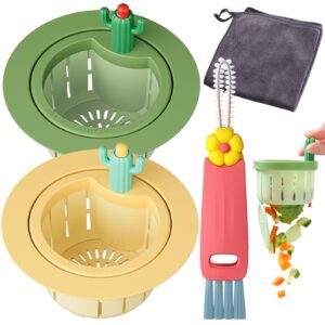 2pcs cactus sink strainer,cactus kitchen sink drain strainer with widened spacer,press automatic dumping basket,multi-functional home use cactus sink draining basket filter net lifting basket